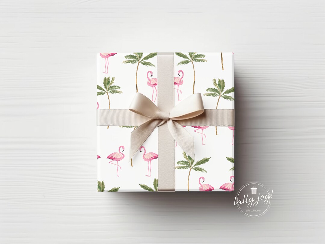 Tropical Palm Tree Wrapping Paper Flamingo Gift Wrap Beach Lover Gift ...