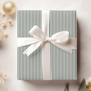 Dark Green Oxford Stripe Wrapping Paper, Forest Green Thin Striped Gift ...