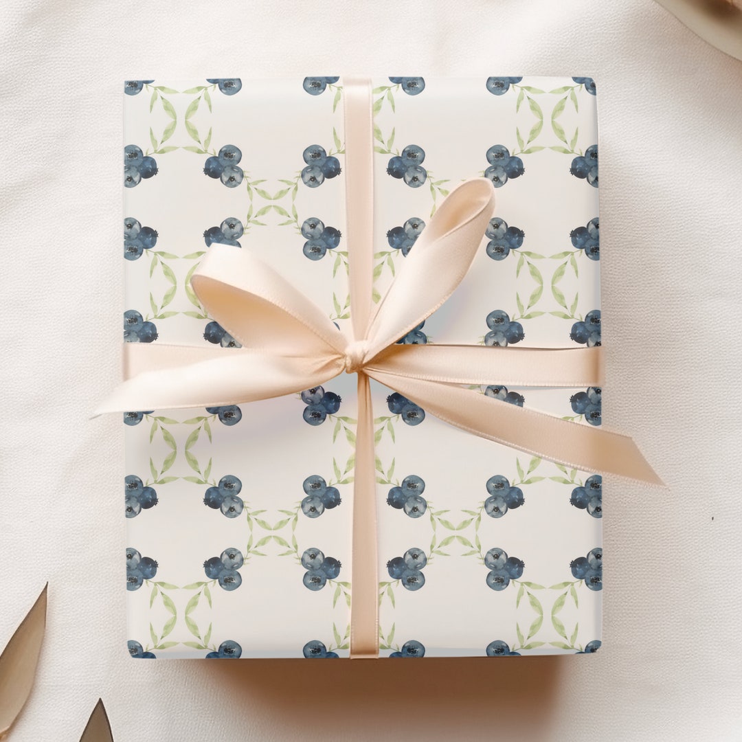 Watercolor Blueberry Wrapping Paper, Kitchen Tile Pattern Gift Wrap ...