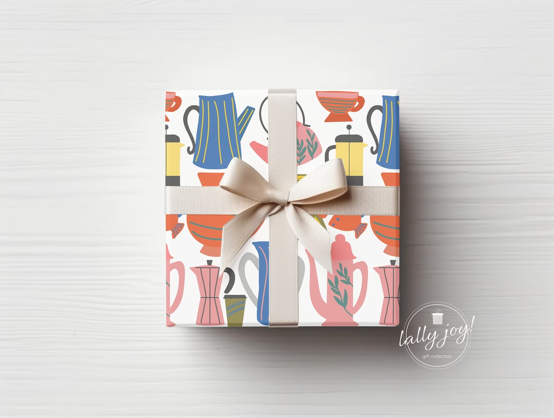 Retro Tea Kettle Wrapping Paper, Tea Kettles Gift Wrap, Tea Pot Gift ...