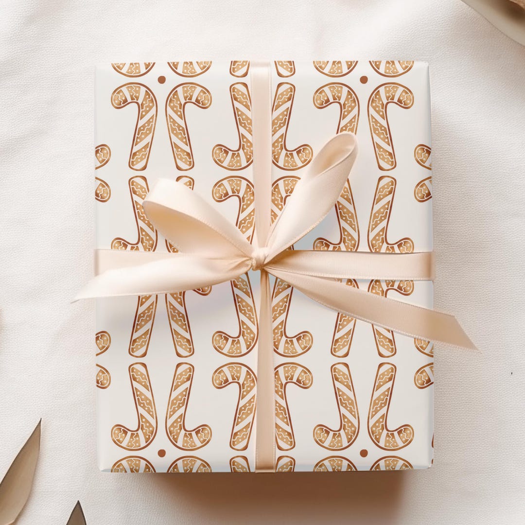 Watercolor Gingerbread Gift Wrap, Candy Cane Wrapping Paper, Christmas ...