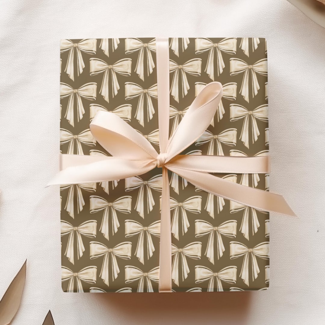 Watercolor Cream Bows Wrapping Paper, Neutral Christmas Holiday Gift ...