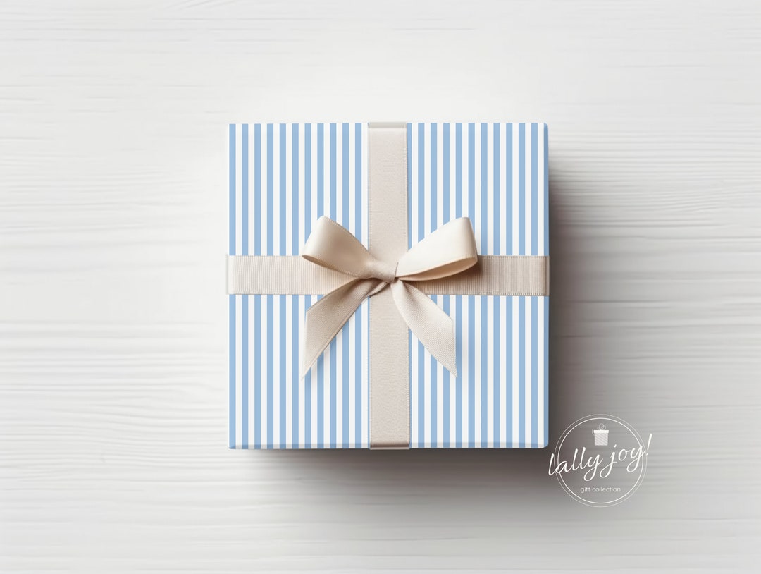 Blue Oxford Stripe Wrapping Paper, Striped Gift Wrap, Preppy Wrapping ...