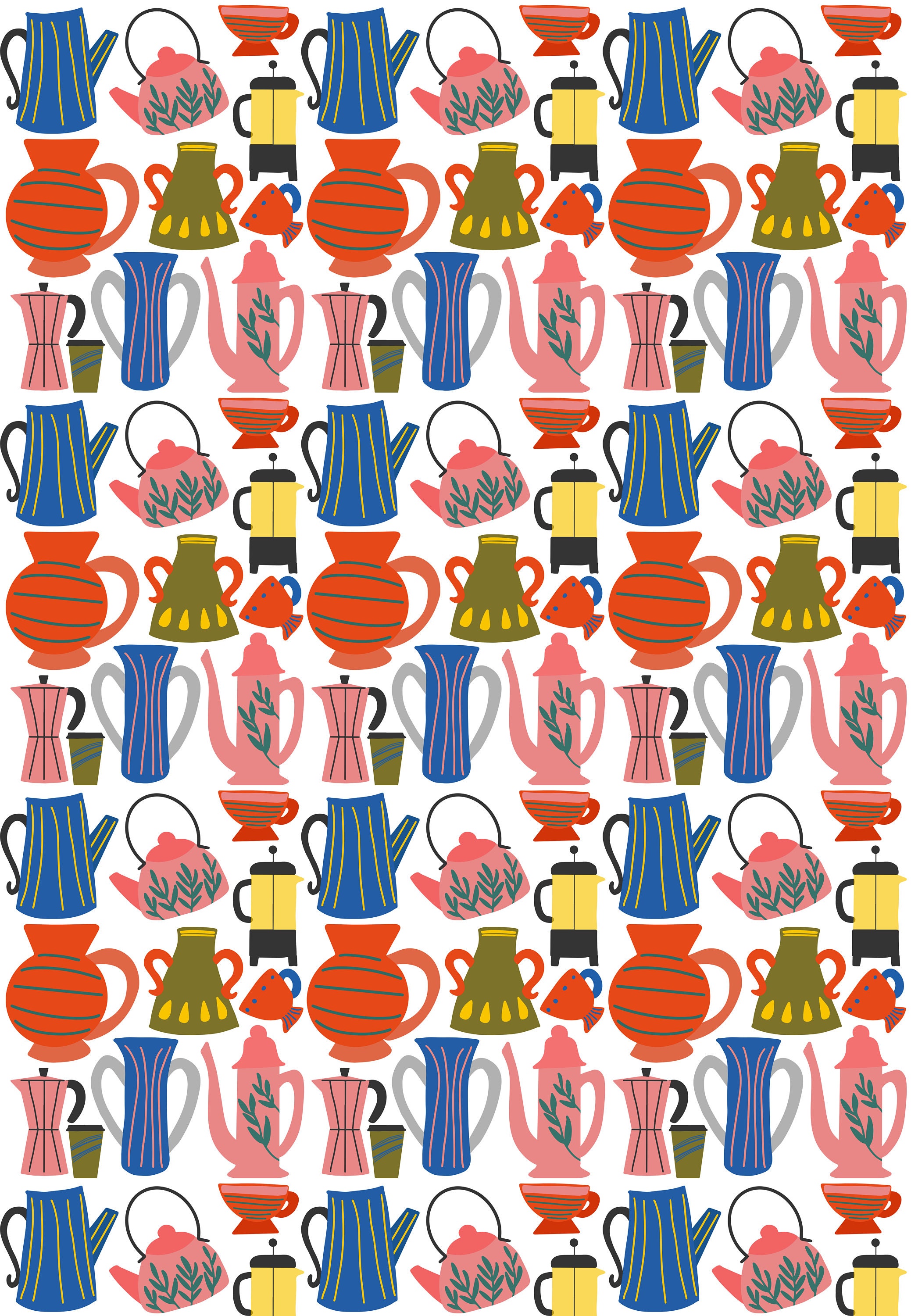 Retro Tea Kettle Wrapping Paper, Tea Kettles Gift Wrap, Tea Pot Gift ...