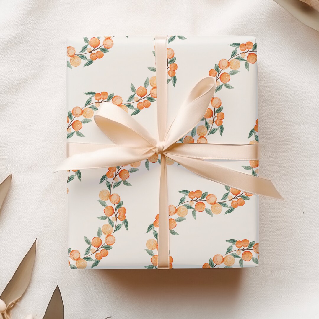 Clementine Orange Wrapping Paper, Little Cutie Baby Shower, Illustrated ...
