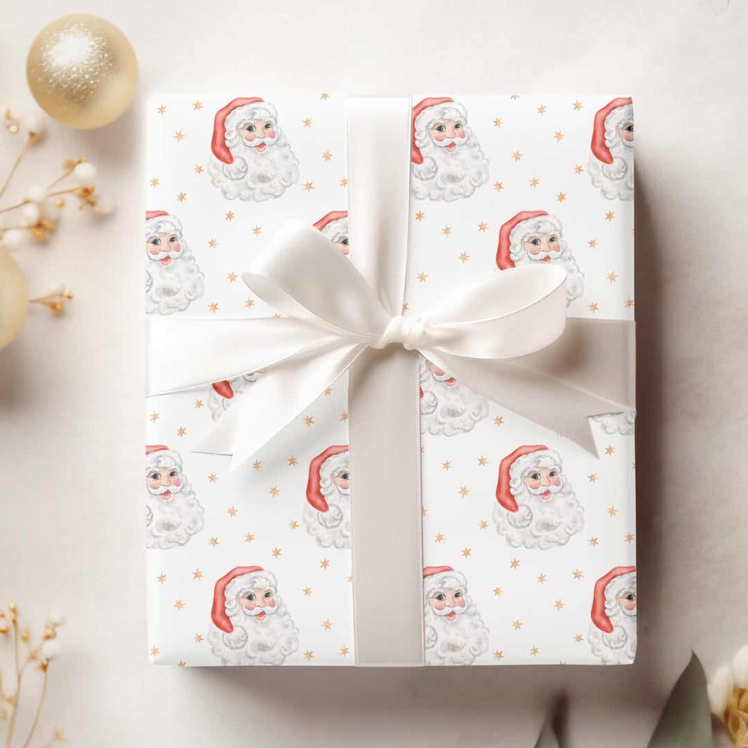 Traditional Santa Gift Wrap, Christmas Wrapping Paper, Recyclable Matte ...