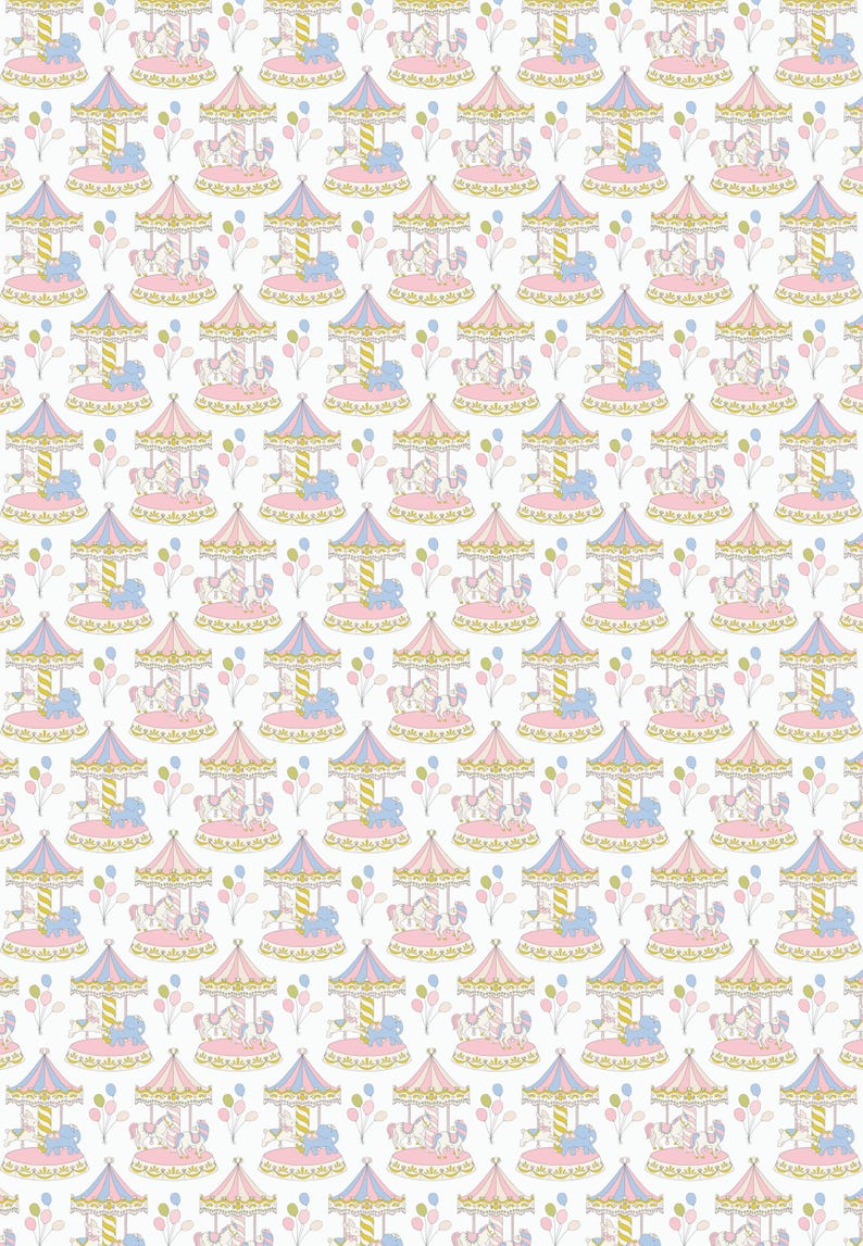 Carousel Birthday Gift Wrap, Kids Carnival Wrapping Paper, Pastel Matte ...