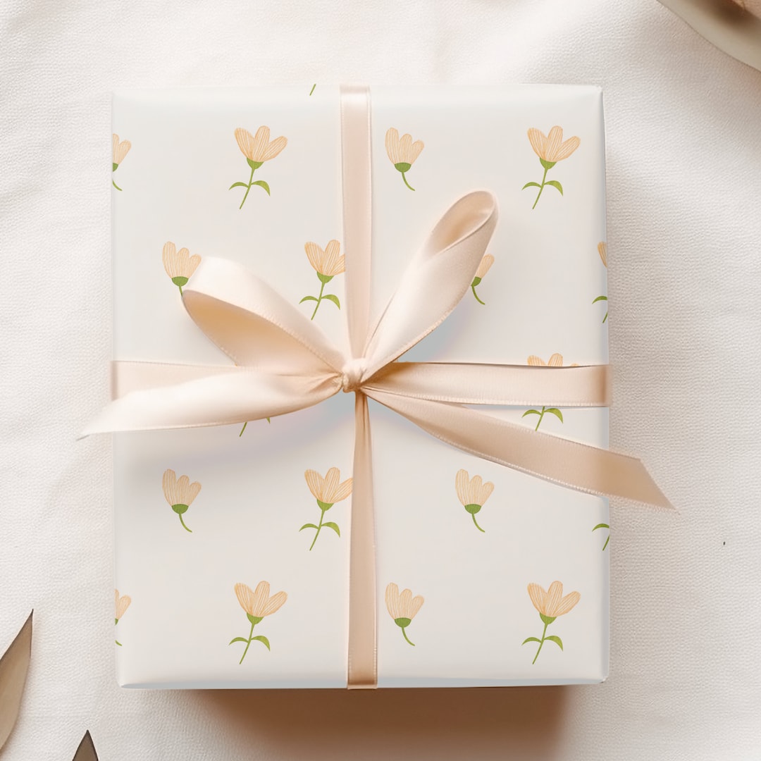 Peach Floral Wrapping Paper for Kids, Cute Watercolor Flower Doodles ...