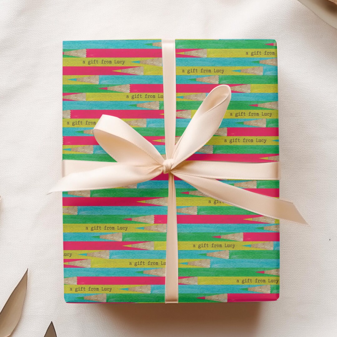 Personalized Pencil Gift Wrap, Custom Name Colored Pencils Wrapping ...