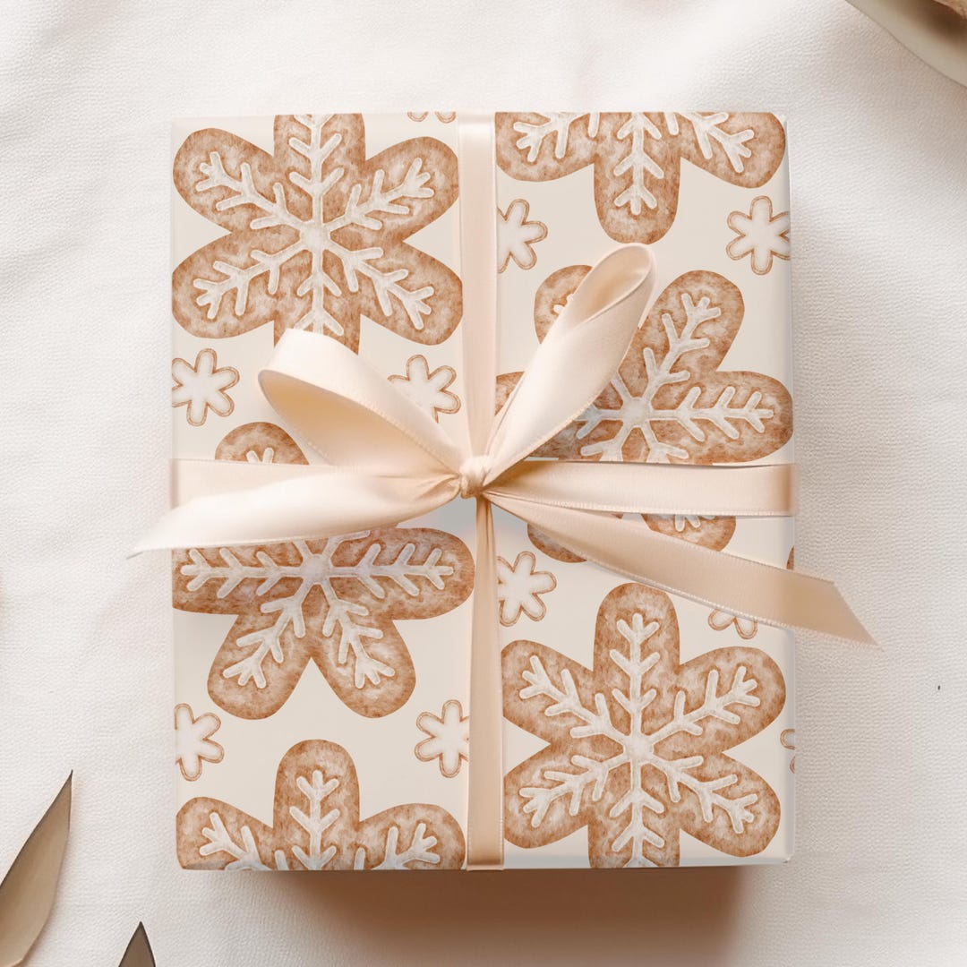 Gingerbread Snowflake Cookie Wrapping Paper, Holiday Gift Wrap, Luxury ...