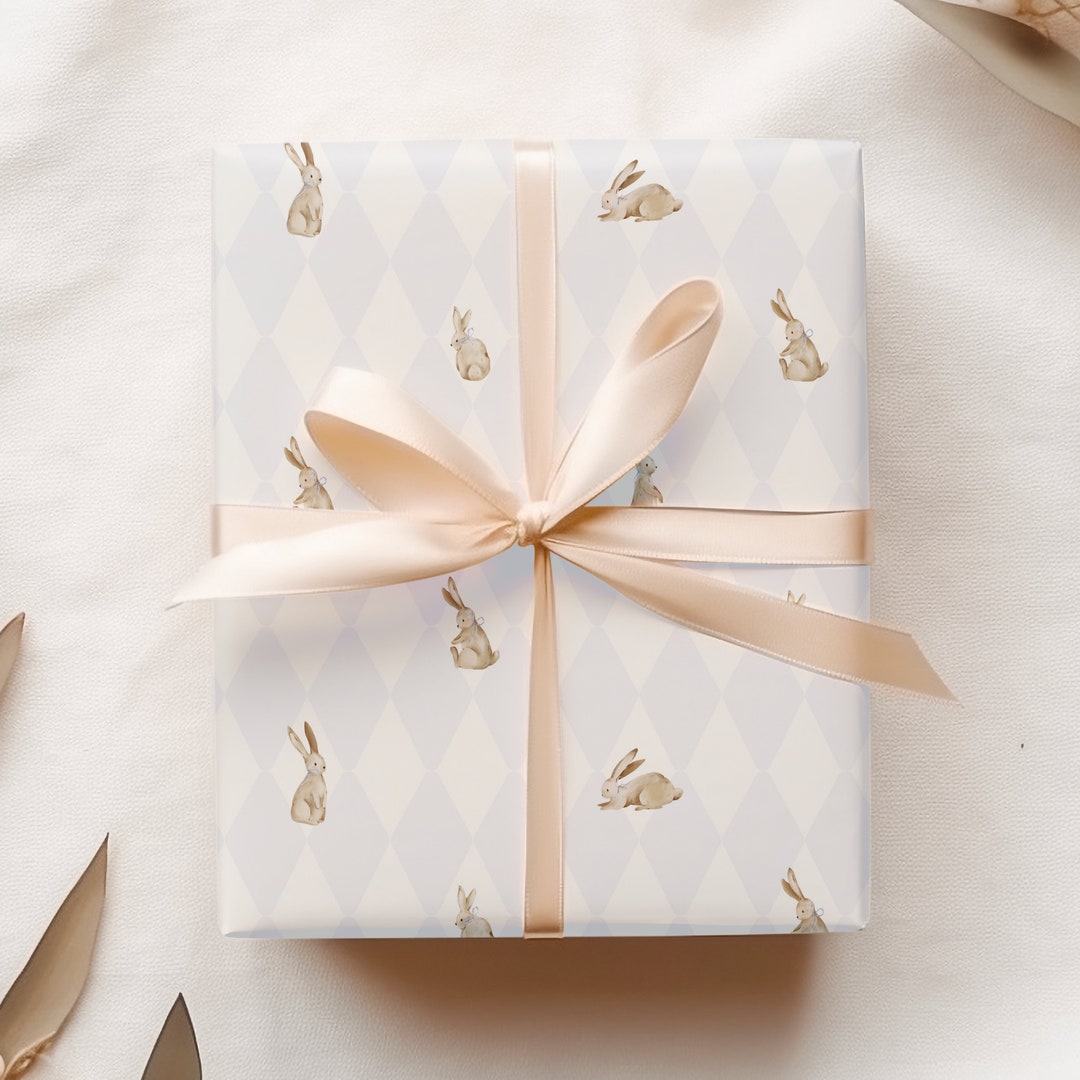 Classic Bunny Rabbit Gift Wrap, Baby Shower Wrapping Paper, Cute Easter ...