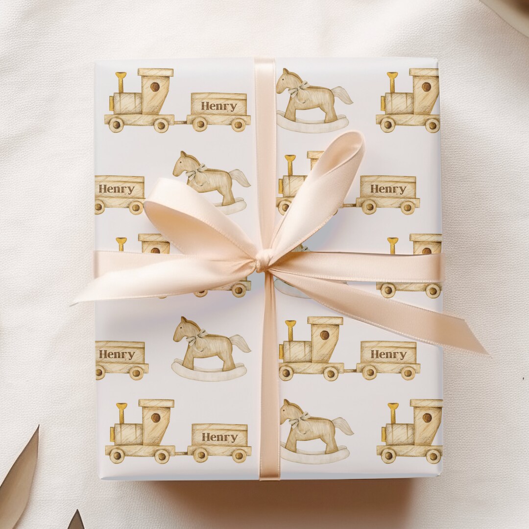 Personalized Train Wrapping Paper, Custom Name Gift Wrap, Wooden Toys ...