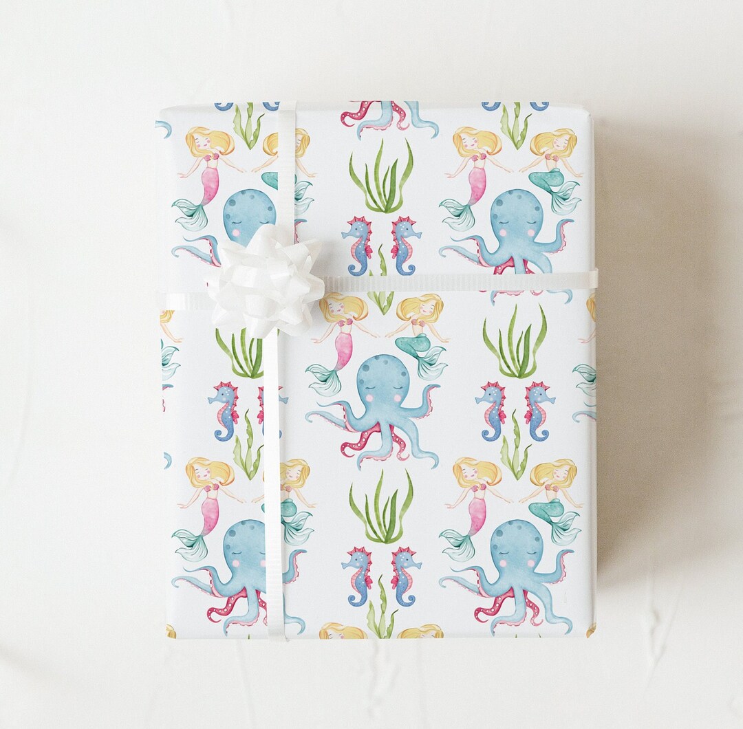 Watercolor Mermaid Gift Wrap, Sea Horse Wrapping Paper, Octopus Gift ...