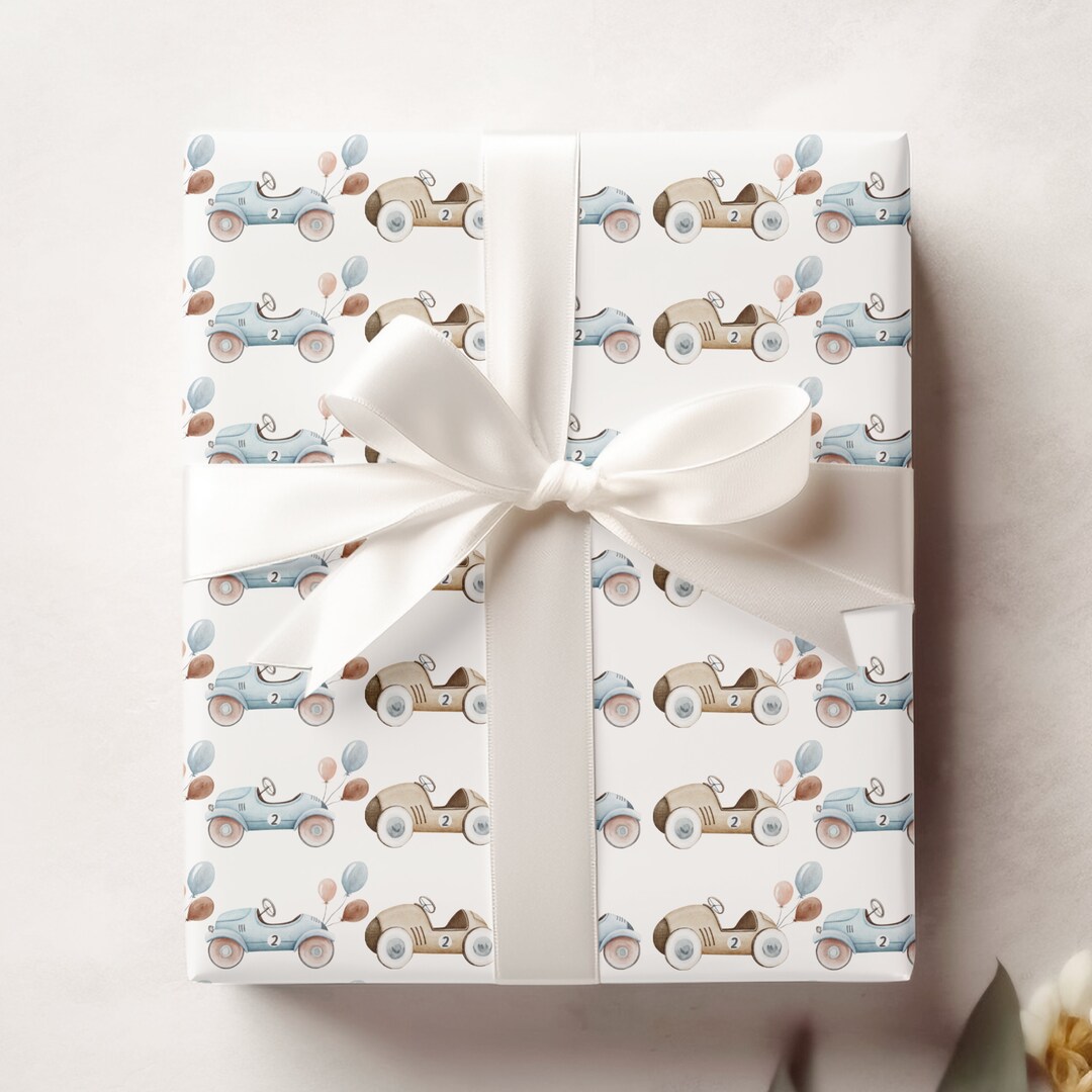 Second Birthday Gift Wrap, Race Car Birthday, Transportation Theme ...