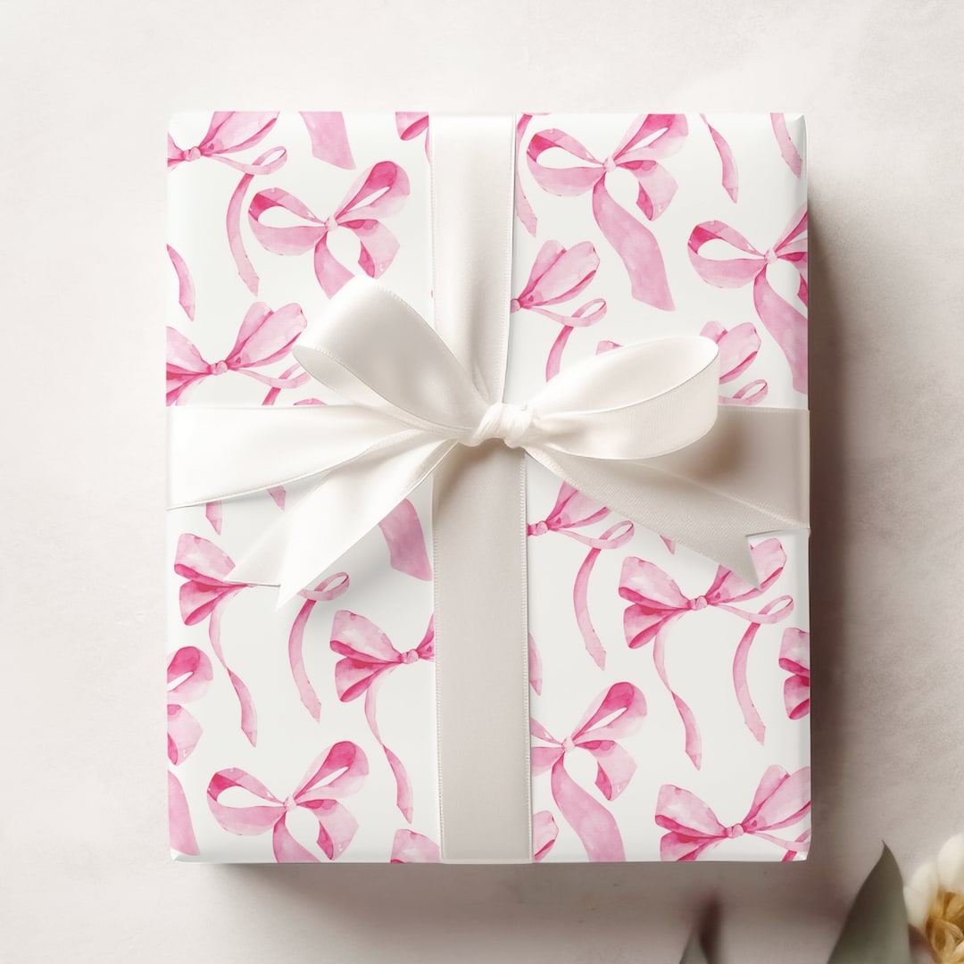 Watercolor Pink Bow Wrapping Paper, Quality Gift Sheets, All Occasion ...