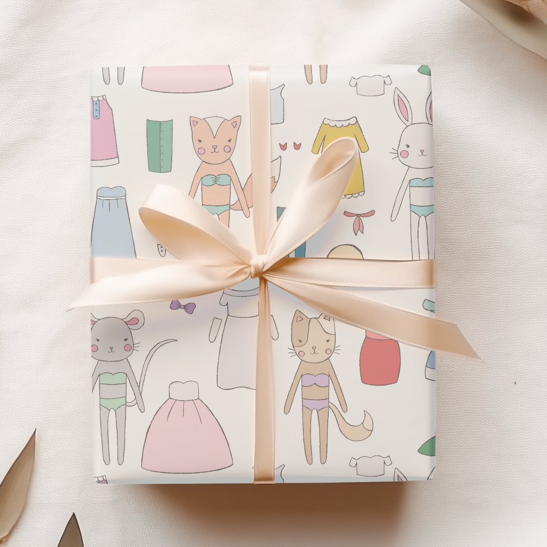 Cute Animal Paper Dolls Wrapping Paper, Baby and Child Gift Wrap ...