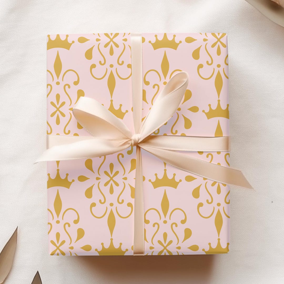 Princess Birthday Wrapping Paper, Gold Crown Gift Wrap, Matte Gift ...