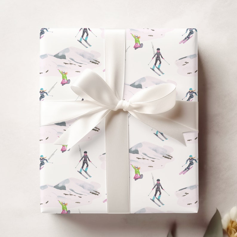 Ski Wrapping Paper, Snowboard Gift Wrap, Winter Sports Wrapping, Girly ...