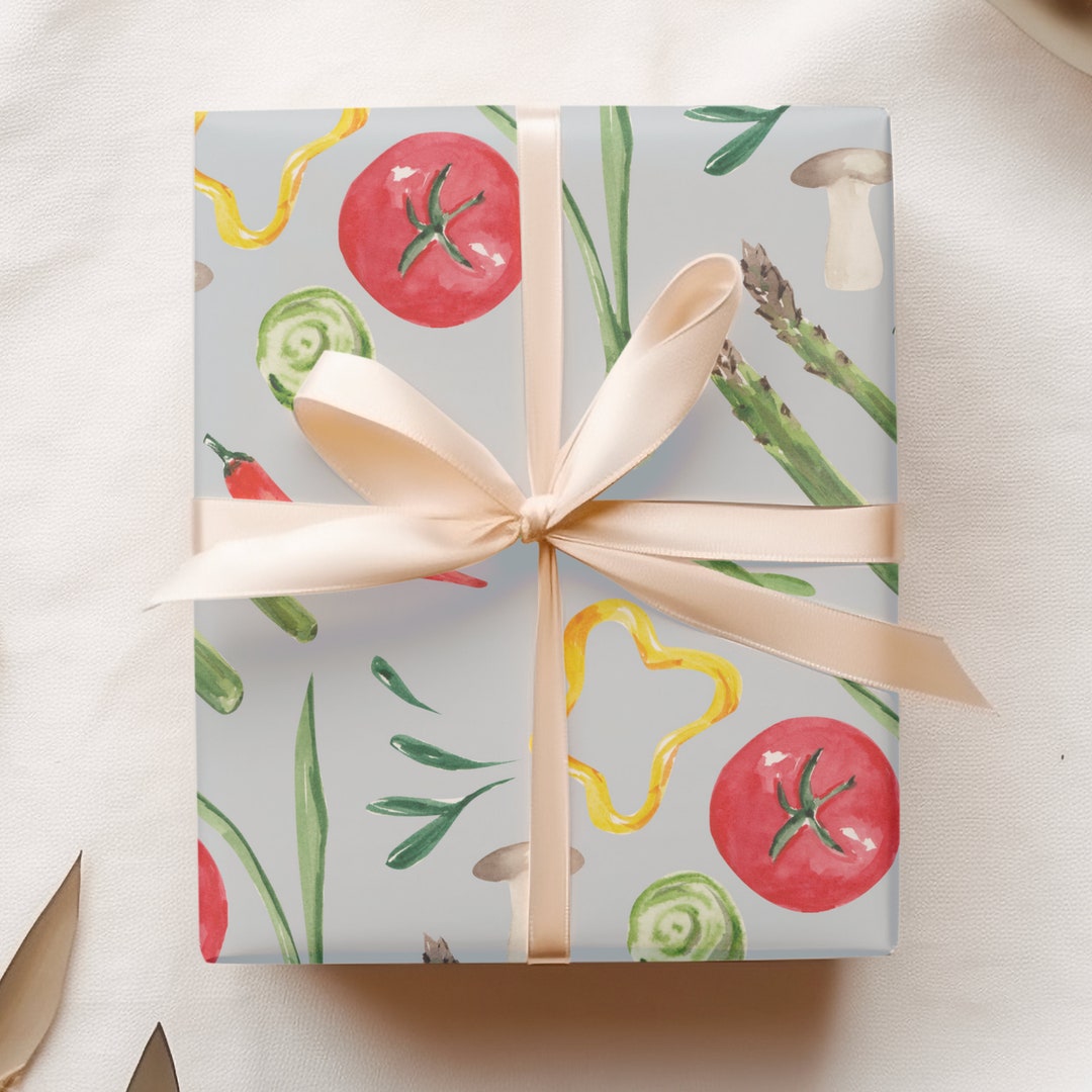 Watercolor Vegetables Wrapping Paper, Farmers Market Stand Gift Wrap ...