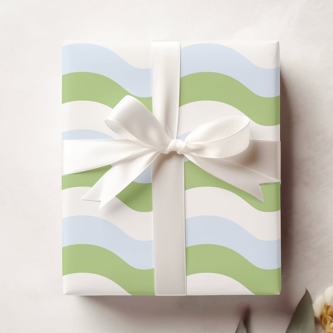 Wavy Lines Gift Wrap, Sea Waves Pattern Wrapping Paper, Squiggly ...