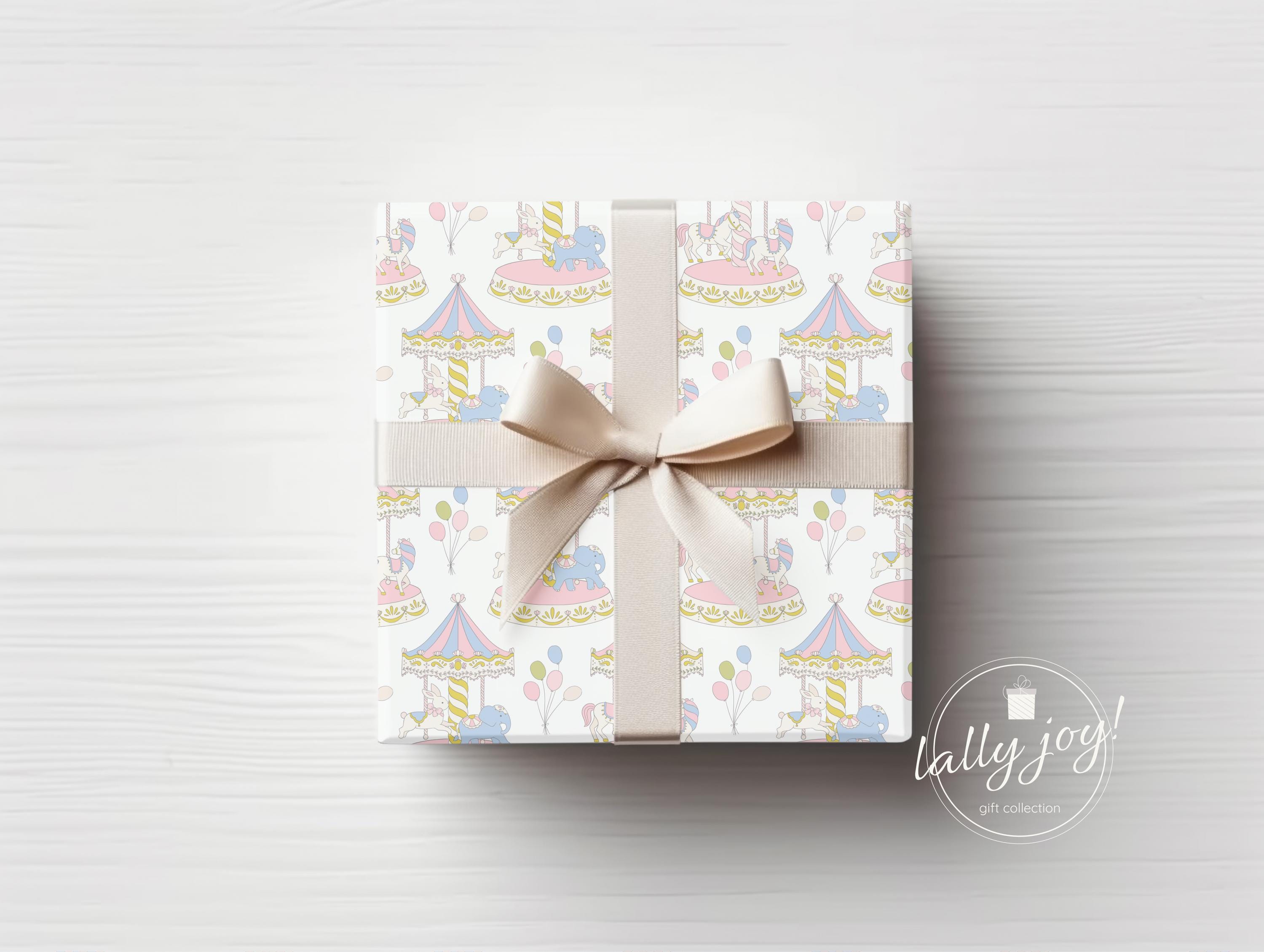 Carousel Birthday Gift Wrap, Kids Carnival Wrapping Paper, Pastel Matte ...