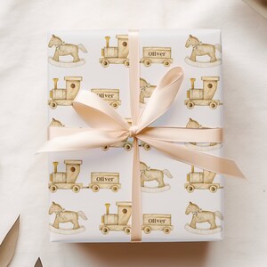Personalized Train Wrapping Paper, Custom Name Gift Wrap, Wooden Toys ...