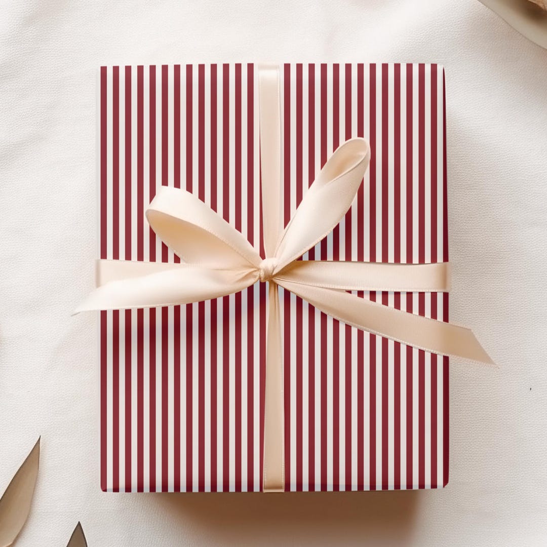 Burgundy Wrapping Paper, Thin Stripe Classic Gift Wrap, Unisex All ...