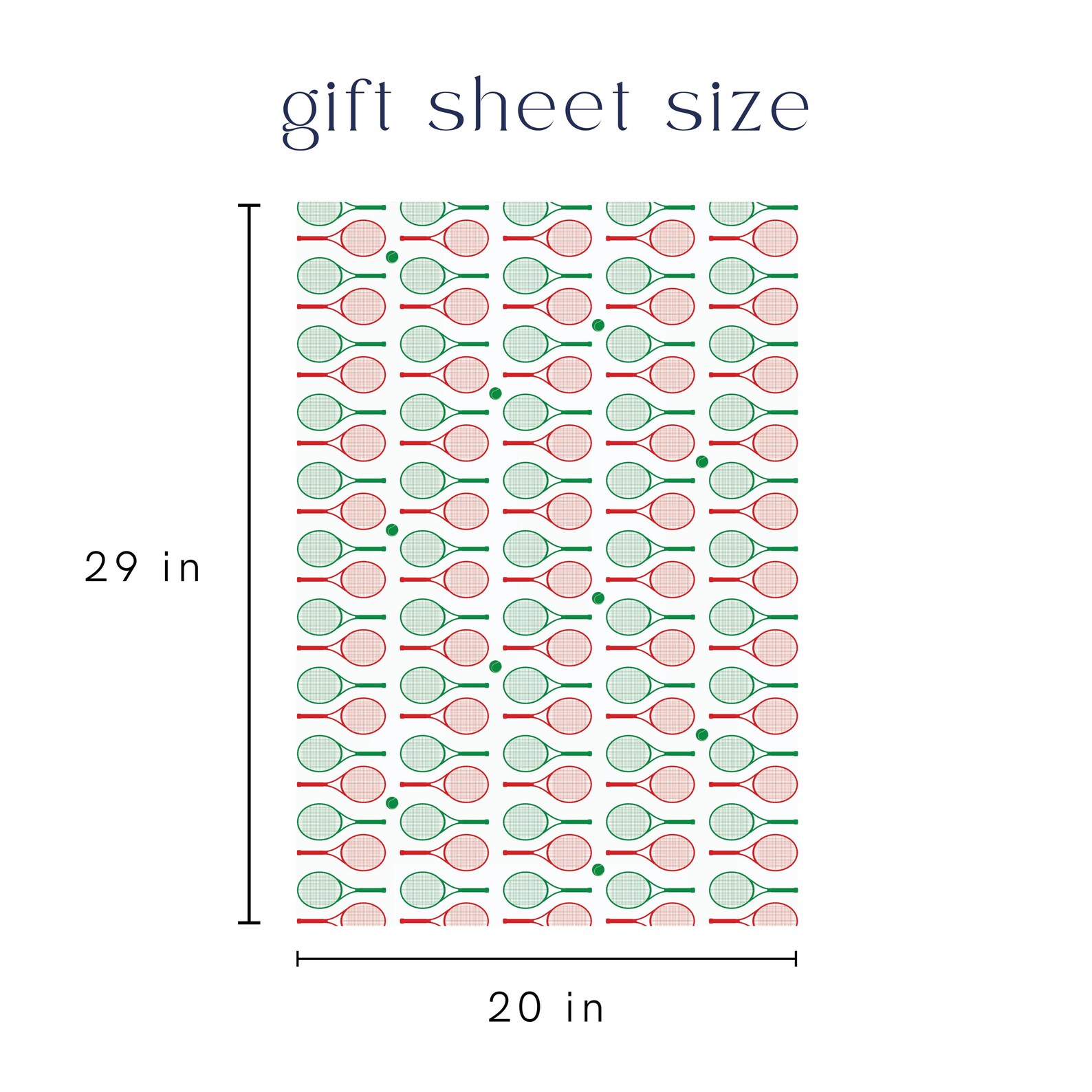 Tennis Racket Wrapping Paper, Christmas Colors Gift Wrap, Holiday Gift ...