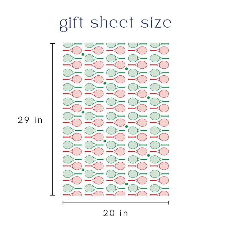 Tennis Racket Wrapping Paper, Christmas Colors Gift Wrap, Holiday Gift ...
