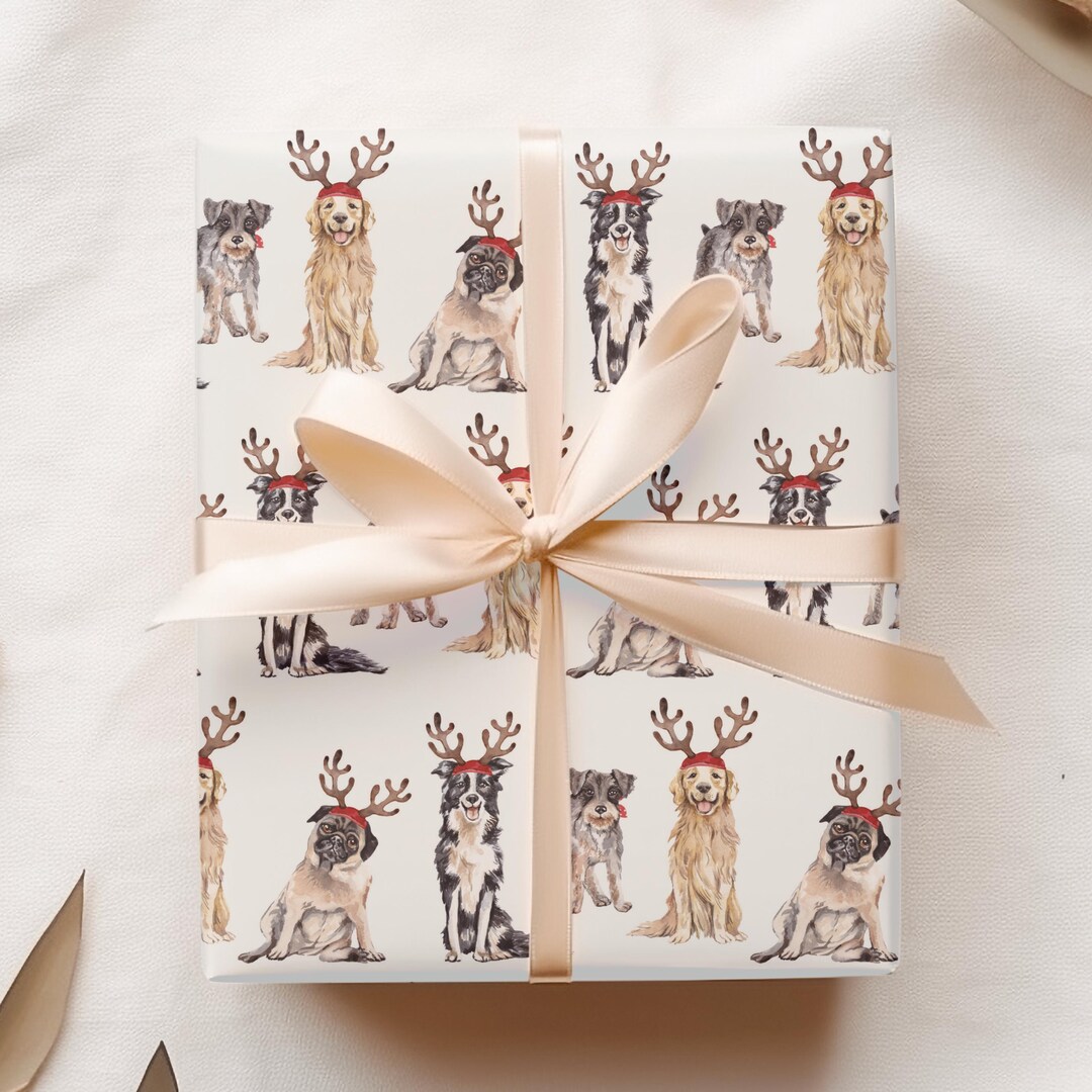 Christmas Dogs Wrapping Paper, Festive Dogs Gift Wrap, Eco Friendly ...