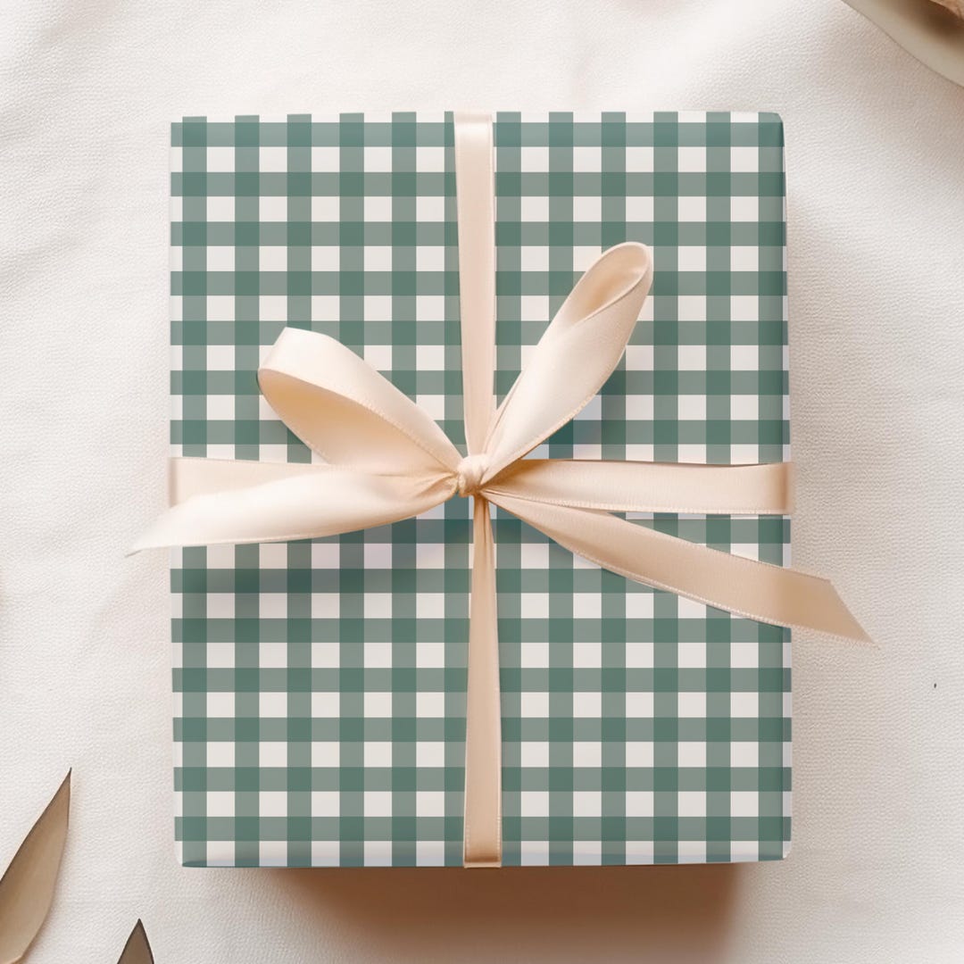 Green Gingham Gift Wrap, Classic Checkered Wrapping Paper for All ...