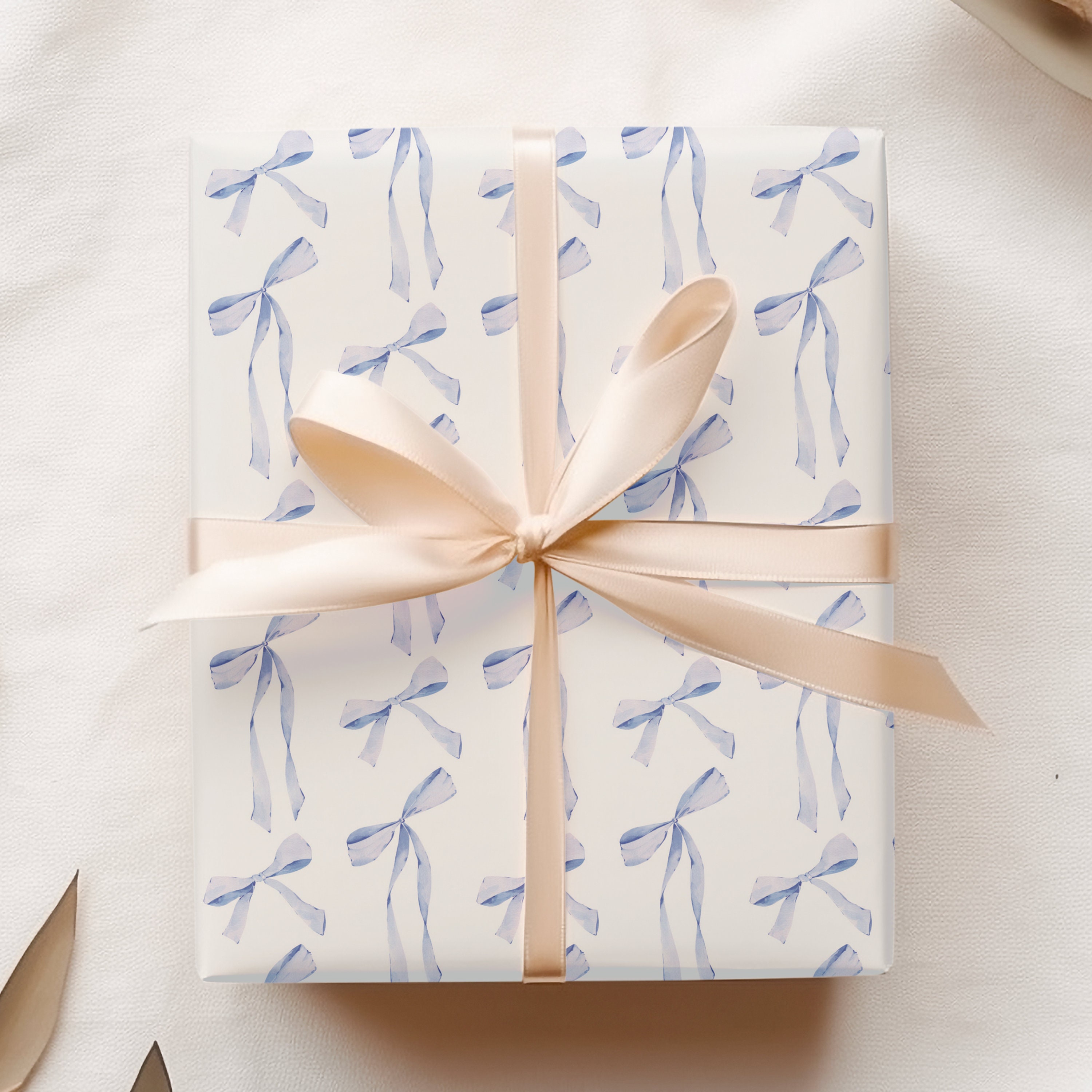 Blue Bows Wrapping Paper, Watercolor Ribbon Gift Wrap, Quality Gift ...