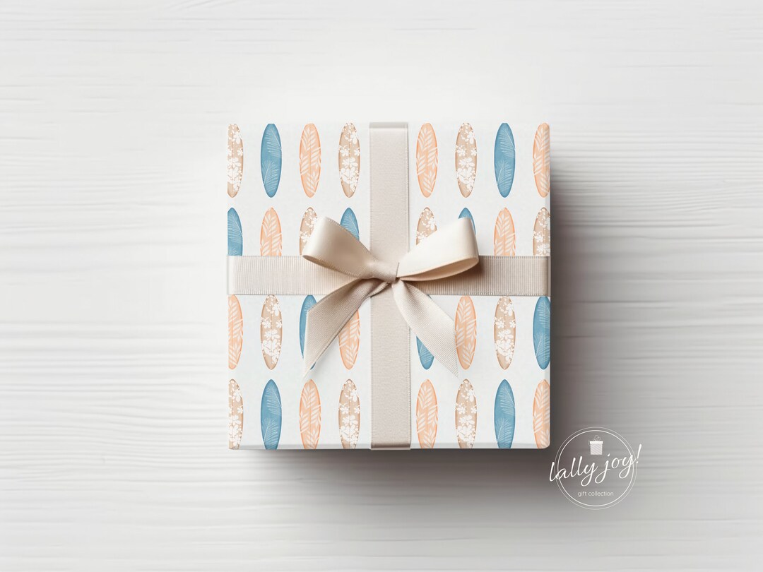 Retro Surfboard Gift Wrap Hawaiian Beach Wrapping Paper for Surfboarder ...