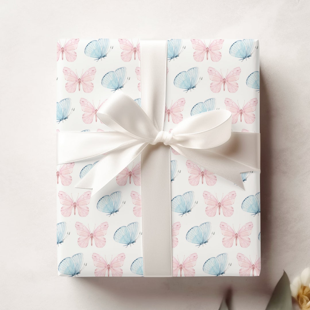 Watercolor Butterflies Gift Wrap, Illustrated Wrapping Paper, Cute Kids ...