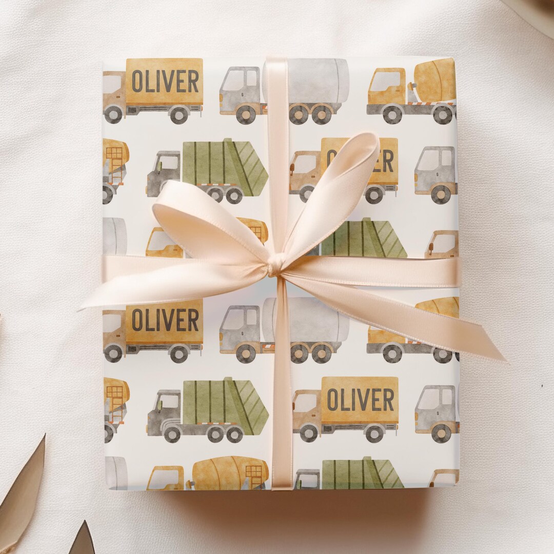 Personalized Truck Wrapping Paper, Custom Name Garbage Truck Gift Wrap ...