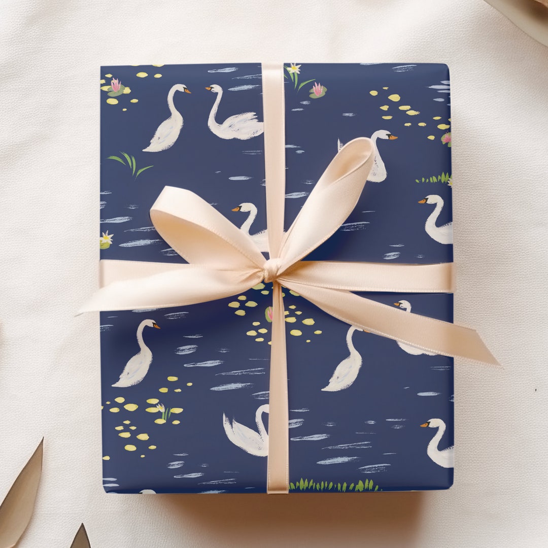 Illustrated Swans Wrapping Paper, All Occasion Gift Wrap, Luxury Gift ...