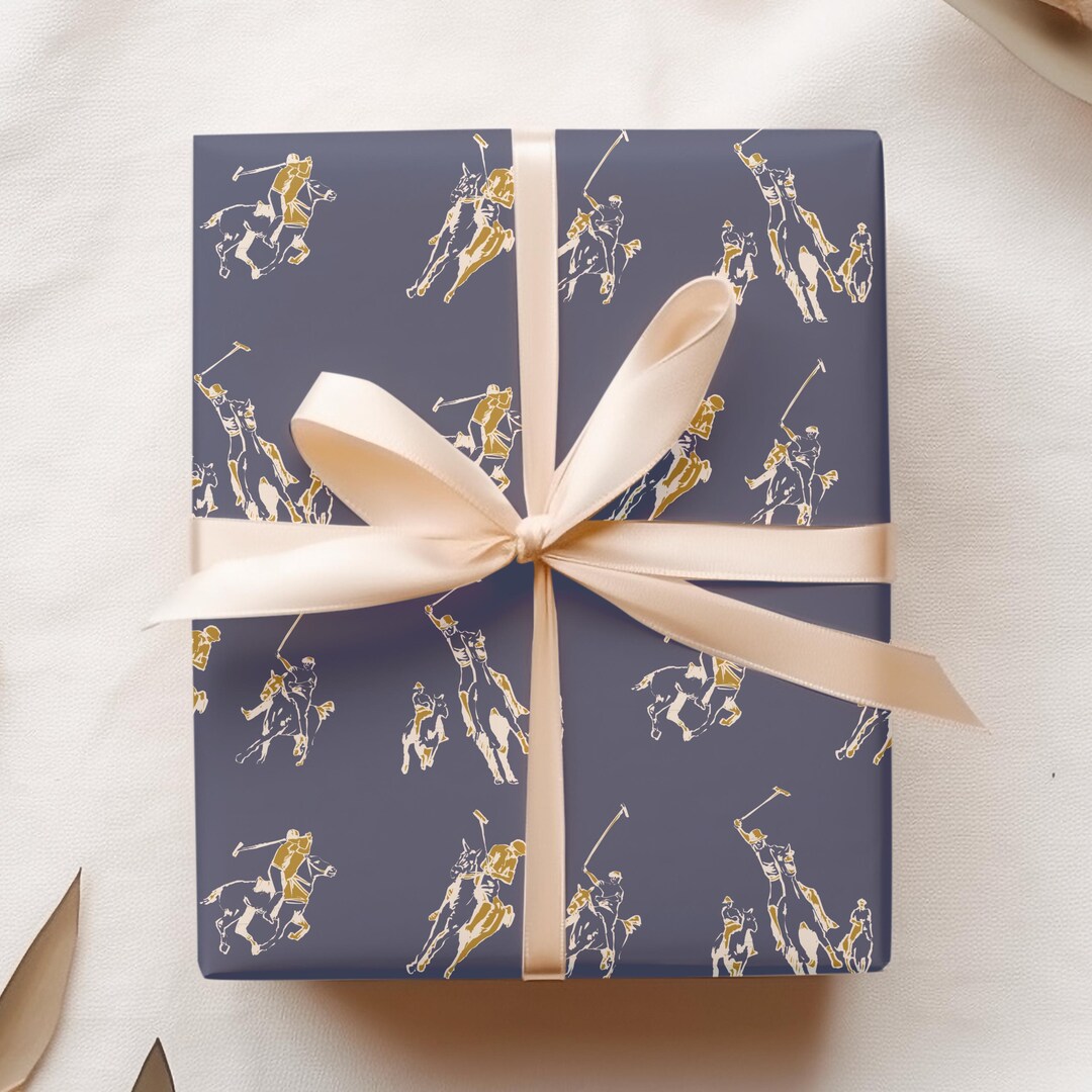 Equestrian Polo Players Gift Wrap, Navy Wrapping Paper, Quality All ...