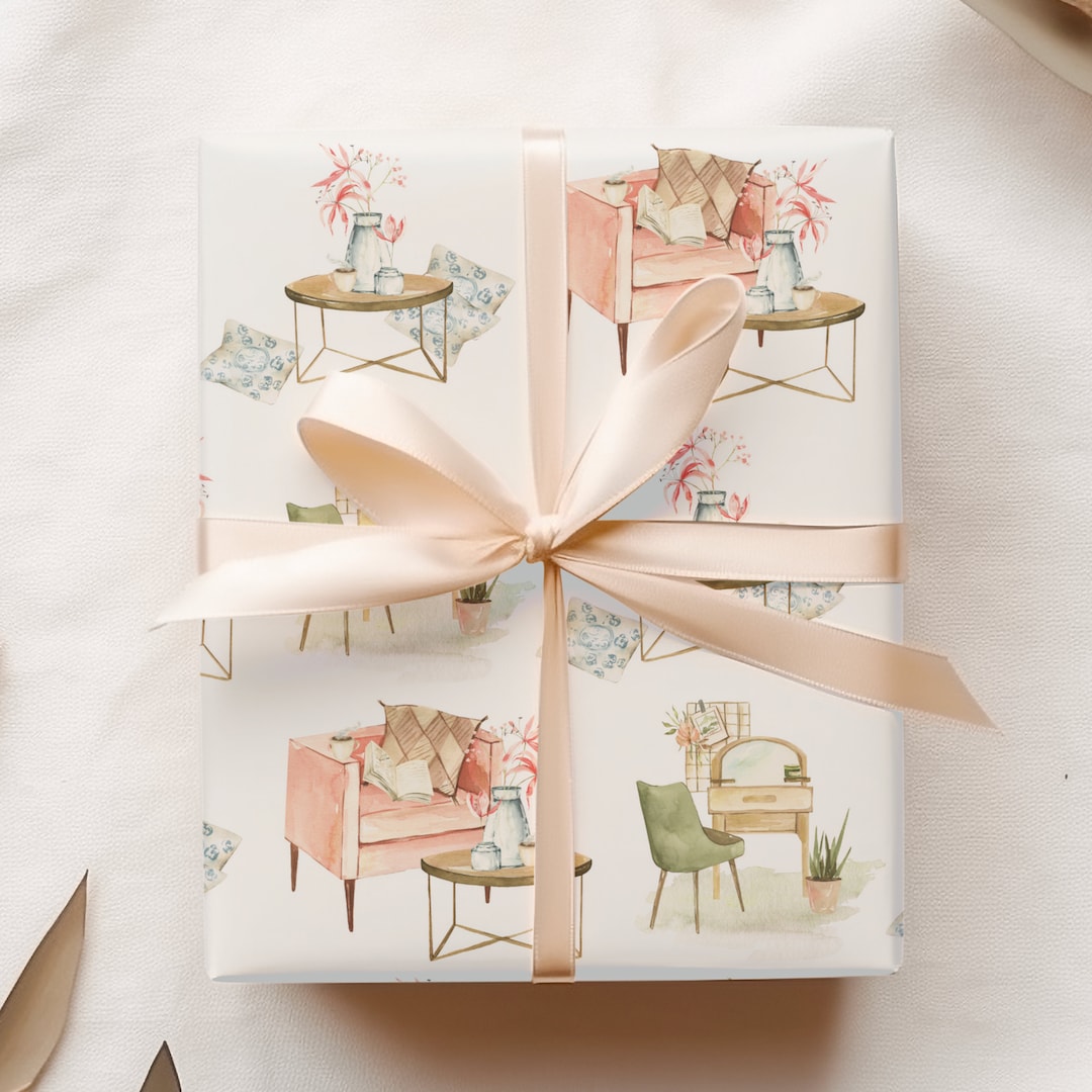 Watercolor Interior Furniture Wrapping Paper, First Apartment or ...