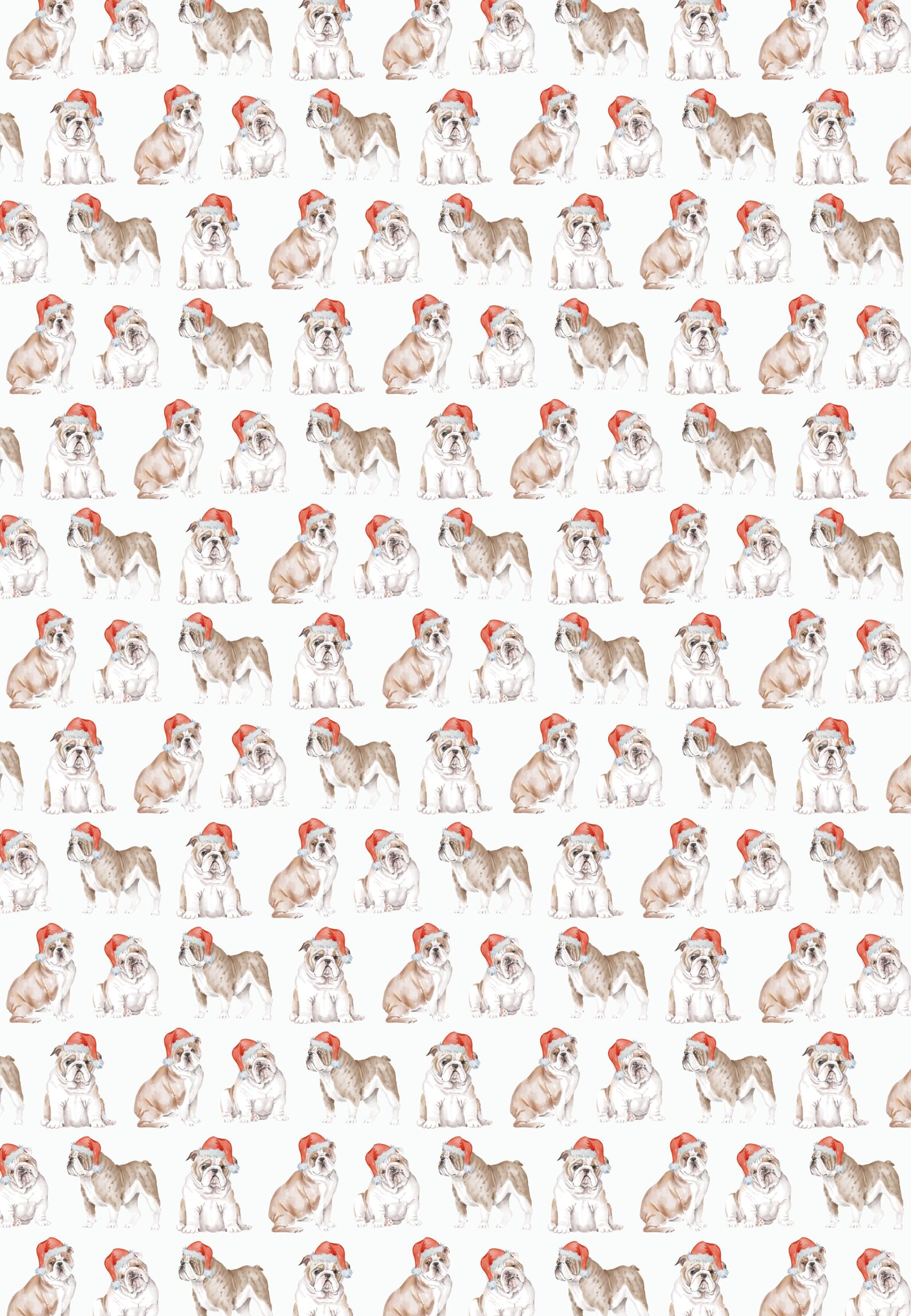 English Bulldog Wrapping Paper, Illustrated Holiday Dogs Gift Wrap ...