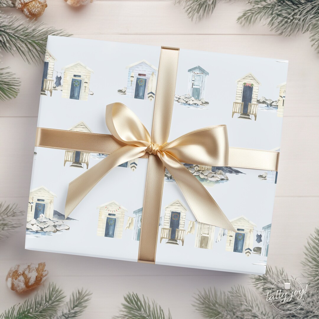 Tiny Beach House, Wrapping Paper, Coastal Christmas Gift Wrap, Holiday ...