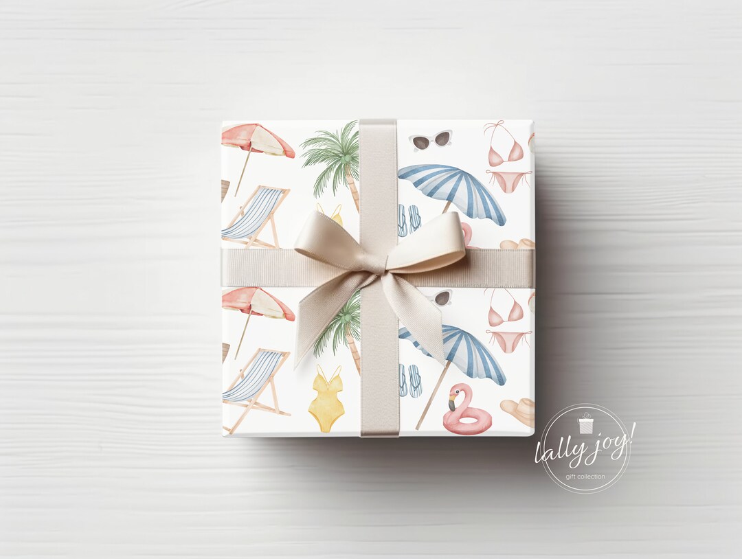 Retro Beach Wrapping Paper, Poolside Gift Wrap, Cute Wrapping Paper ...
