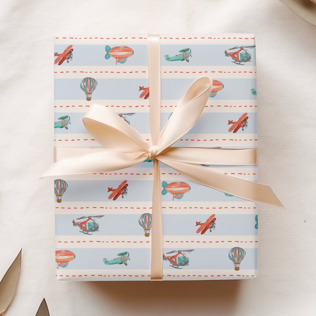 Air Transportation Vehicle Wrapping Paper, Vintage Airplane Gift Wrap ...