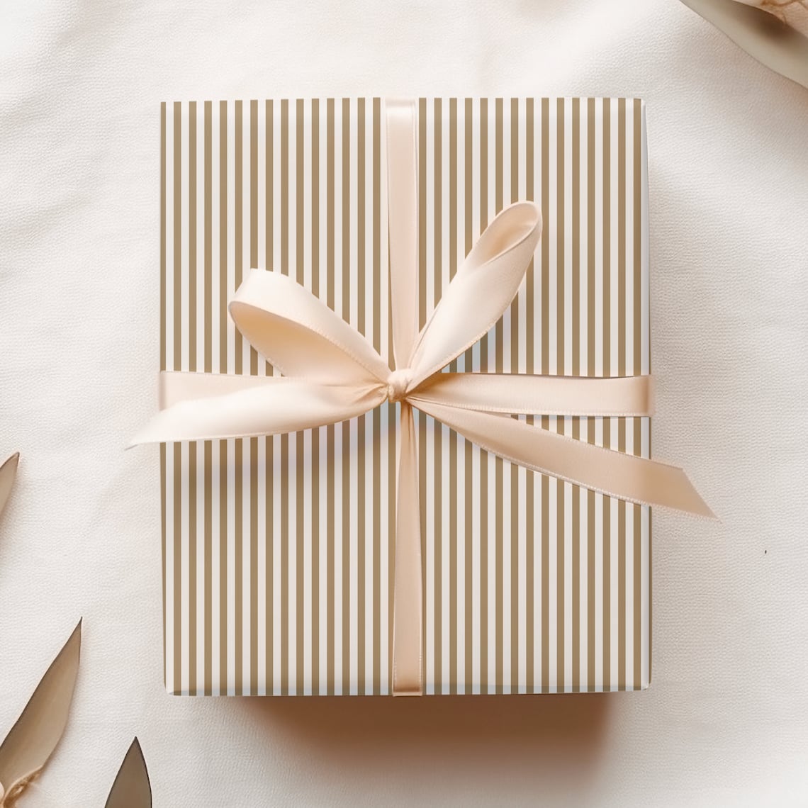 Brown Oxford Stripe Gift Wrap, Thin Striped Wrapping Paper, Preppy ...