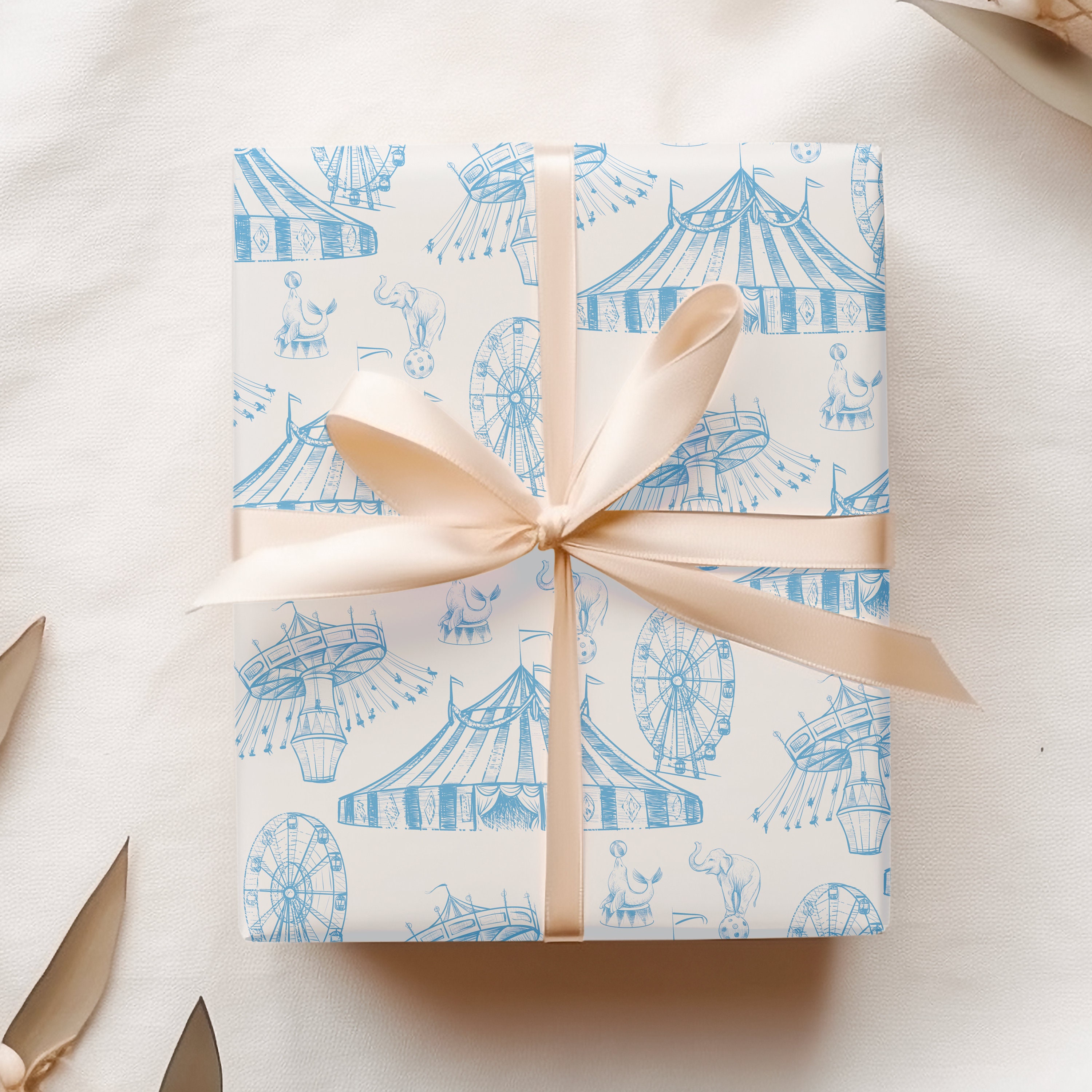Retro Circus Toile Wrapping Paper, Cute Carnival Gift Wrap, Unisex ...