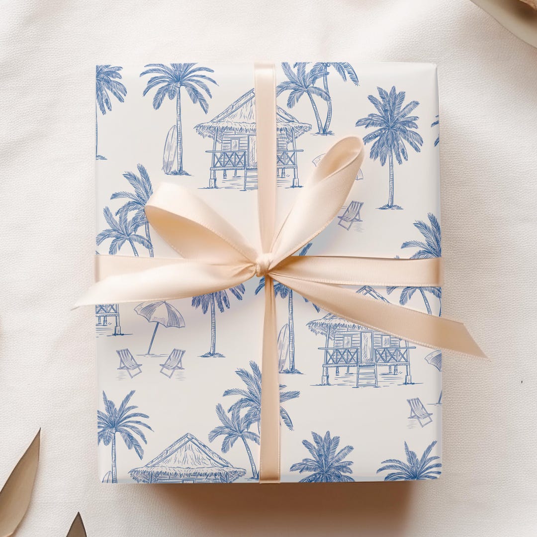 Tropical Beach Sketch Wrapping Paper, Palm Tree Gift Wrap, Quality Gift ...