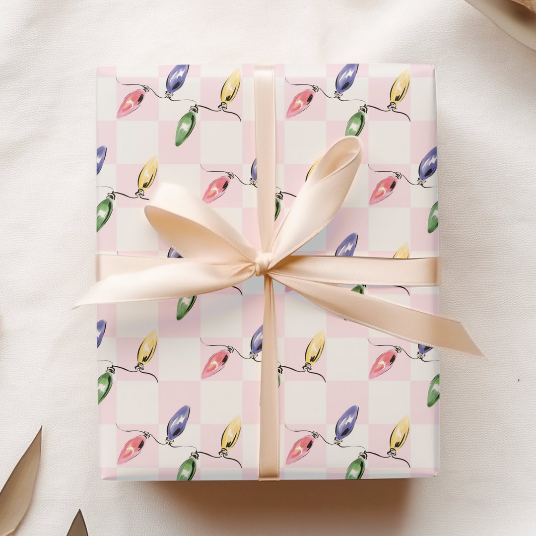 Colorful Lights Gift Wrap, Illustrated Holiday Wrapping Paper, Pink ...