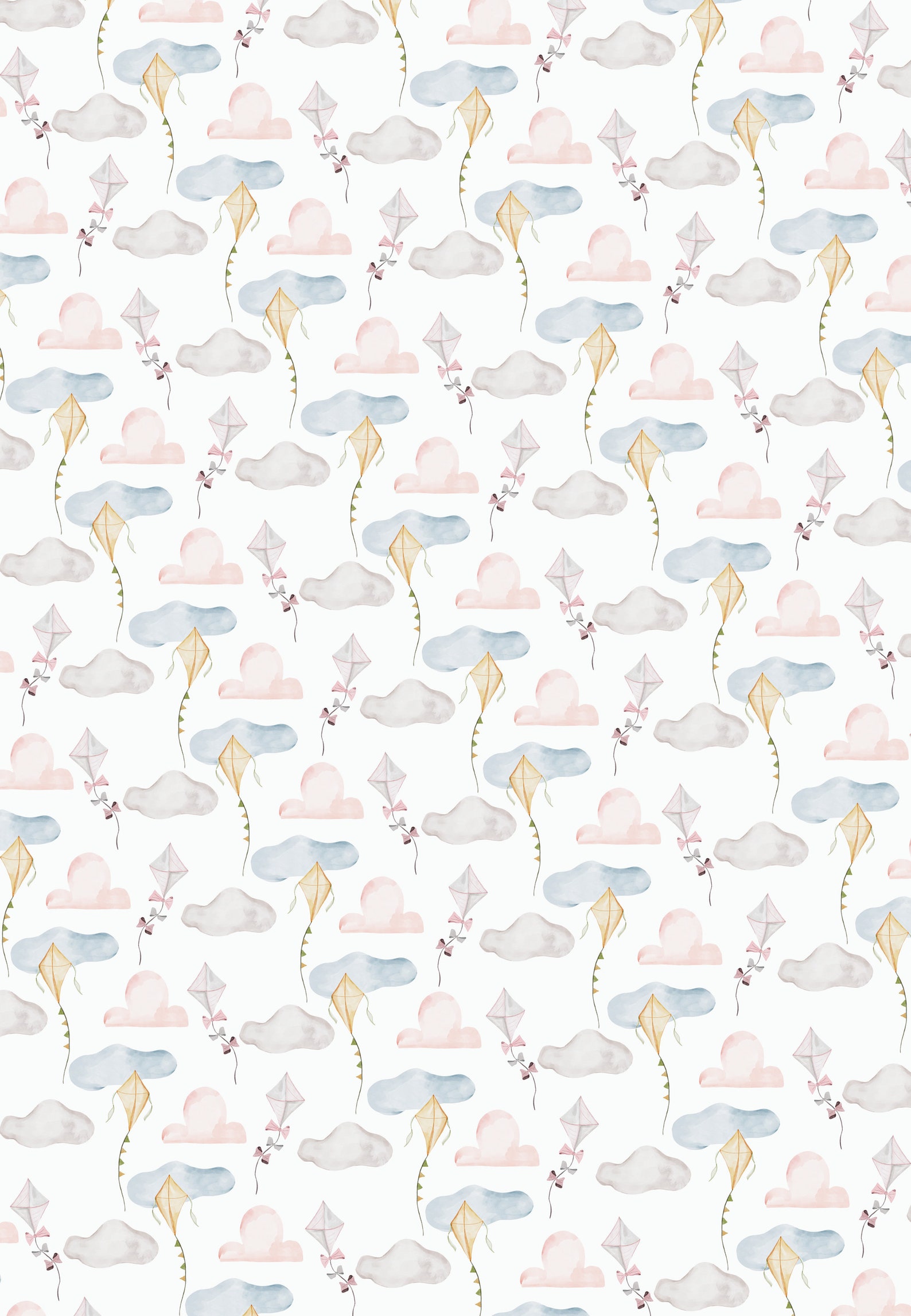 Watercolor Kites and Clouds Wrapping Paper, Kid's Gift Wrap, Quality ...