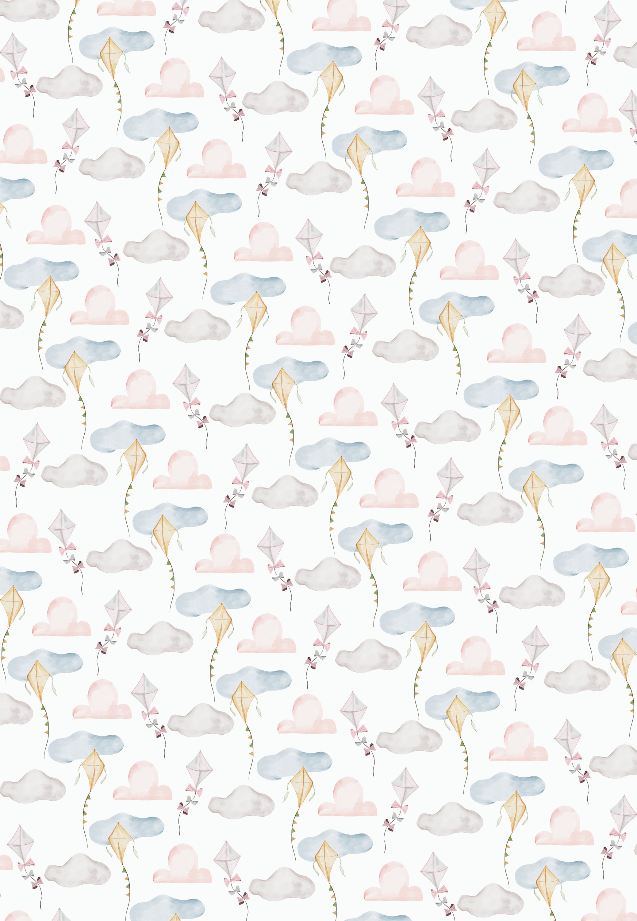 Watercolor Kites and Clouds Wrapping Paper, Kid's Gift Wrap, Quality ...