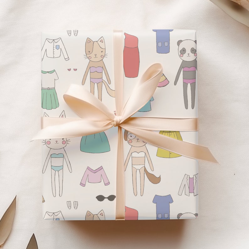 Cute Animal Paper Dolls Wrapping Paper, Baby and Child Gift Wrap ...