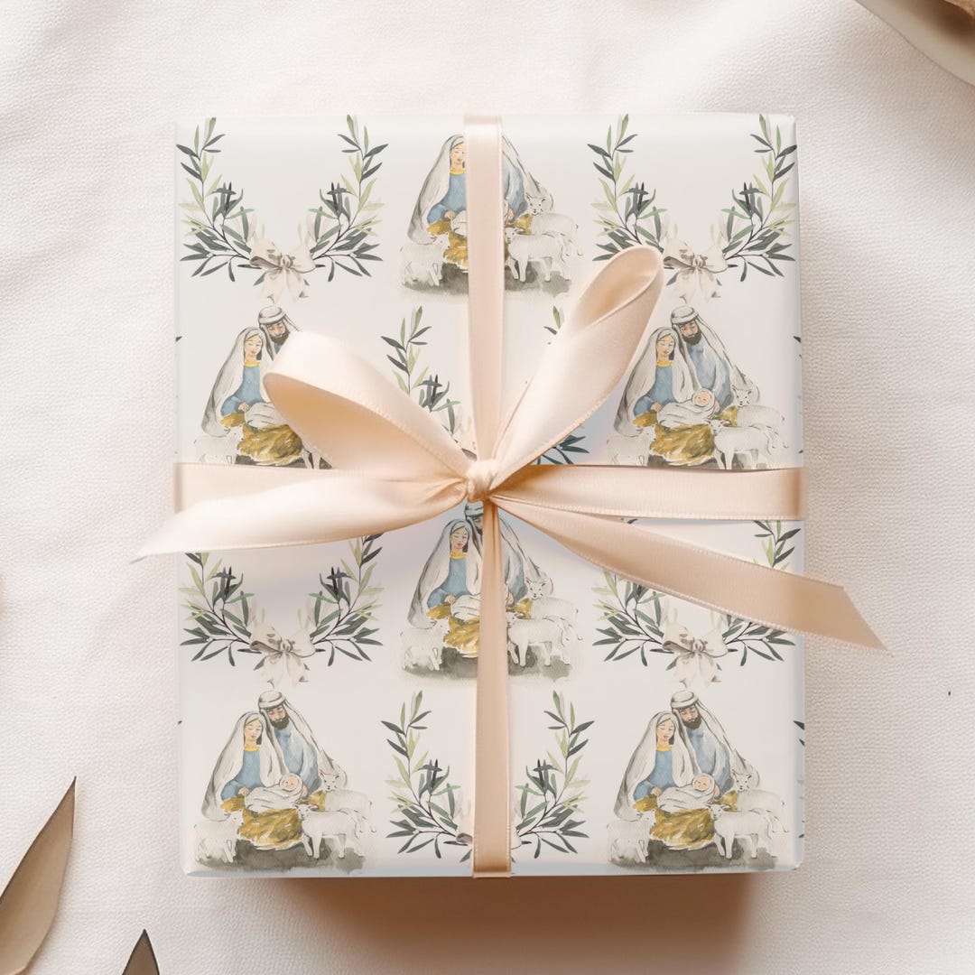 Nativity Gift Wrap, Christmas Christian Wrapping Paper, Watercolor ...